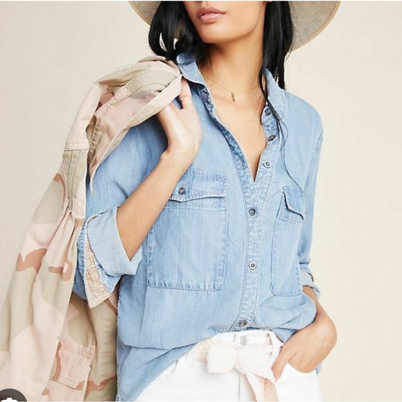 Anthropologie | Tops | Pilcro Light Blue Denim Chambray Shirt | Poshmark